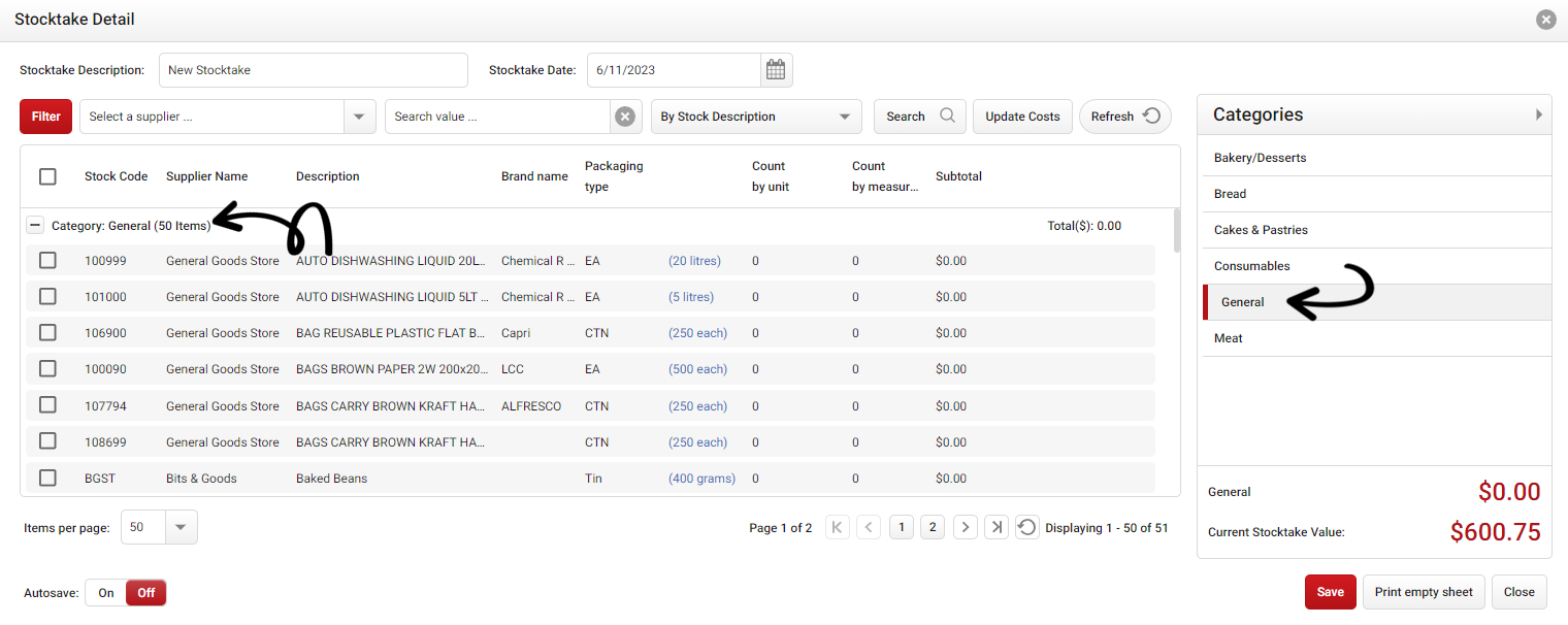 Creating a Stocktake