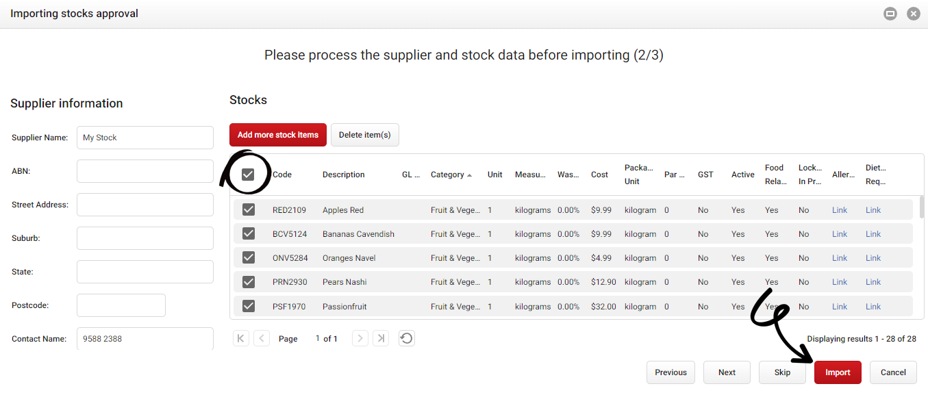 Importing Suppliers and Stock