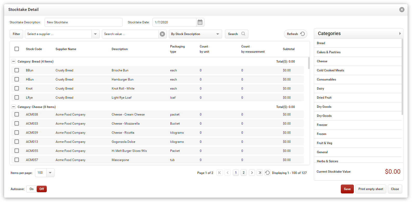 Creating a Stocktake