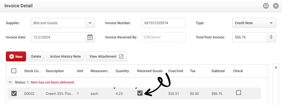 Receiving an Invoice and Credit Notes
