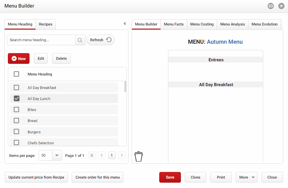 Using Menu Builder Theoretical Cost Analysis