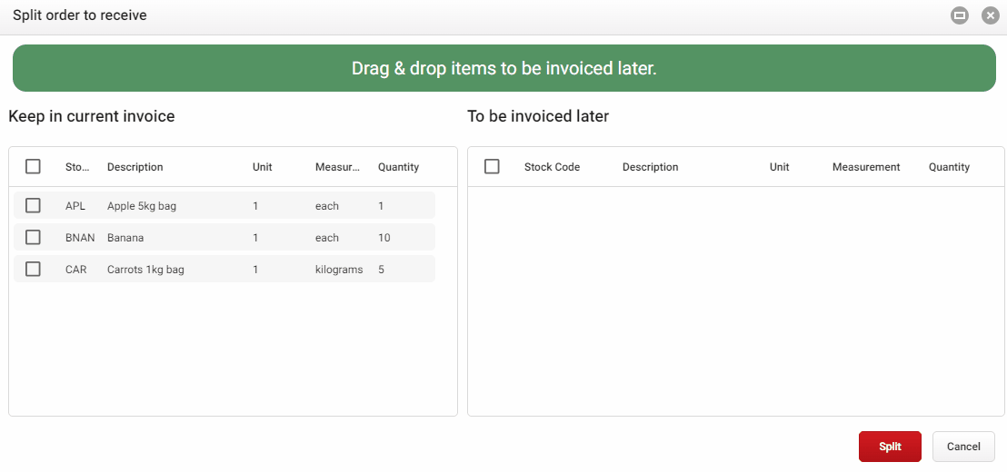 Splitting a Purchase Order