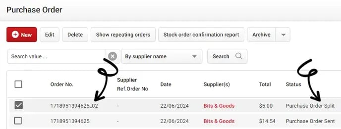 Splitting a Purchase Order